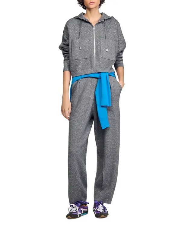 Sandro Luce Hooded Rhinestone Zip Cardigan