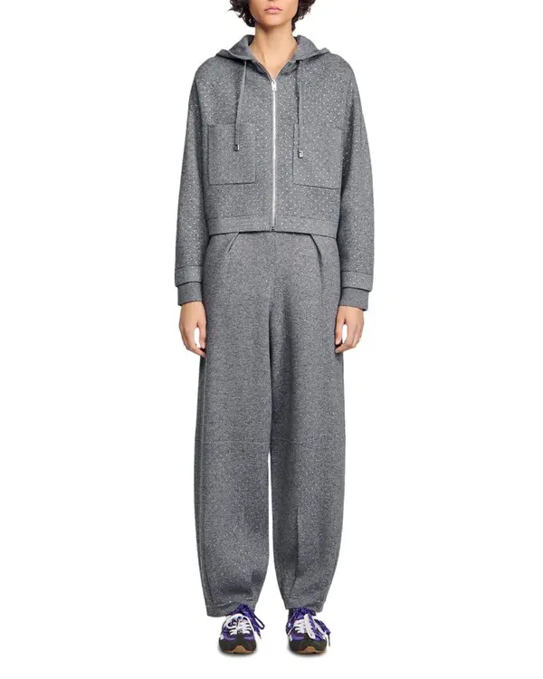 Sandro Luce Hooded Rhinestone Zip Cardigan