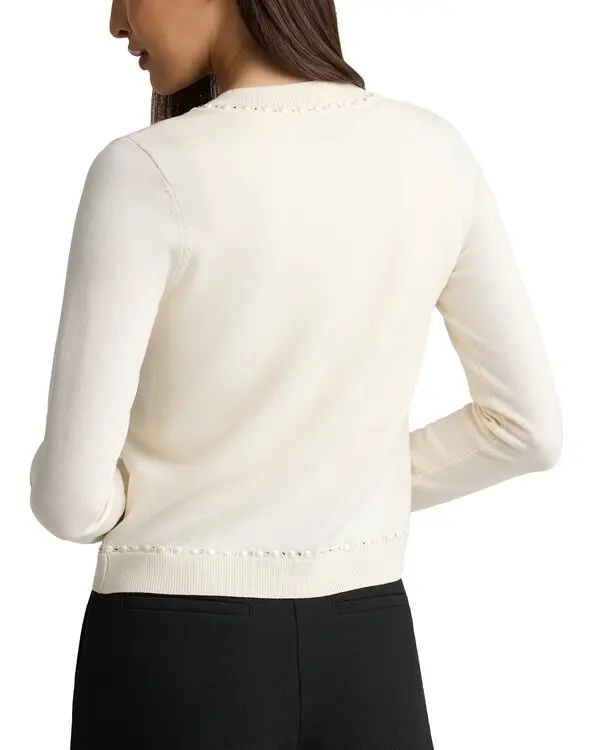 St. John Wool Embellished Edge Cardigan - Ecru