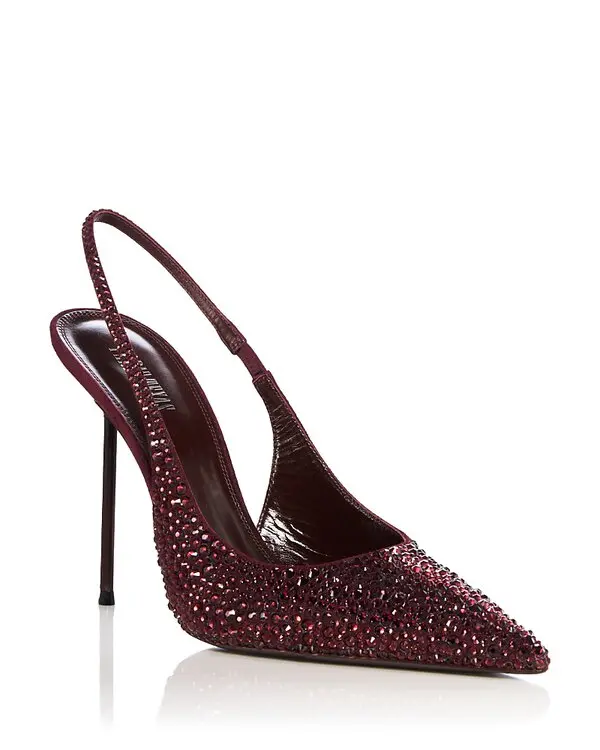 Paris Texas Lidia Crystal Embellished Slingback Pumps - Dark Ruby