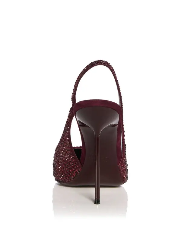 Paris Texas Lidia Crystal Embellished Slingback Pumps - Dark Ruby