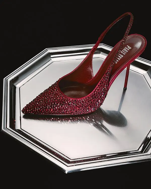 Paris Texas Lidia Crystal Embellished Slingback Pumps - Dark Ruby