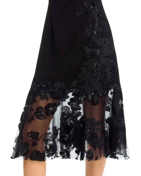 Rickie Freeman For Teri Jon Crepe Long Sleeve Embellished Hem Dress