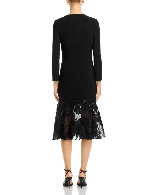 Rickie Freeman For Teri Jon Crepe Long Sleeve Embellished Hem Dress
