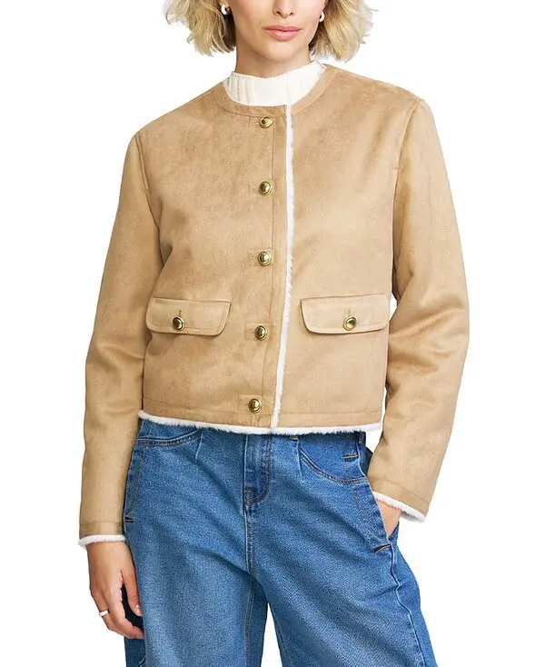 ELLE COLLECTION Faux Shearling Cropped Jacket