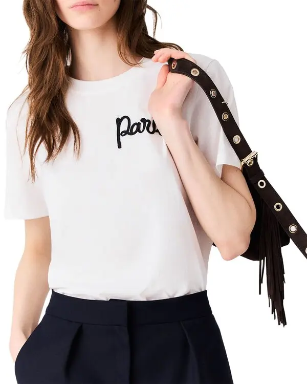 Maje Tilt Cotton Paris Embroidered Tee