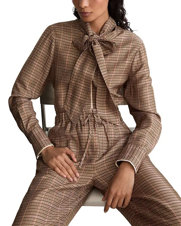 REISS Minnie Tie Neck Long Sleeve Blouse