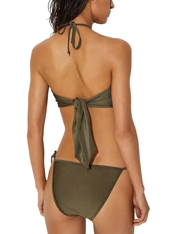 REISS Janina Shimmer Bandeau Bikini Top - Khaki Green