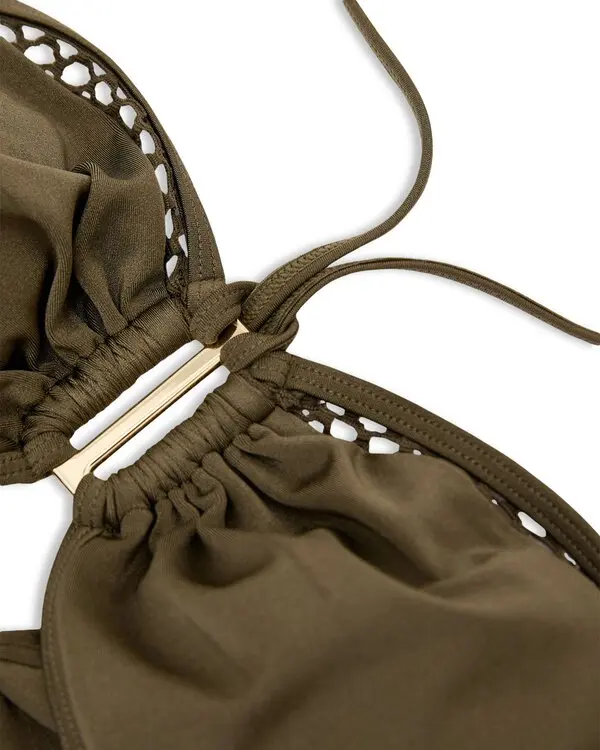 REISS Janina Shimmer Bandeau Bikini Top - Khaki Green