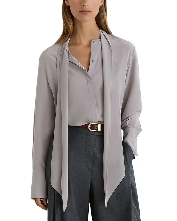REISS Kathlyn Silk Tie Neck Blouse