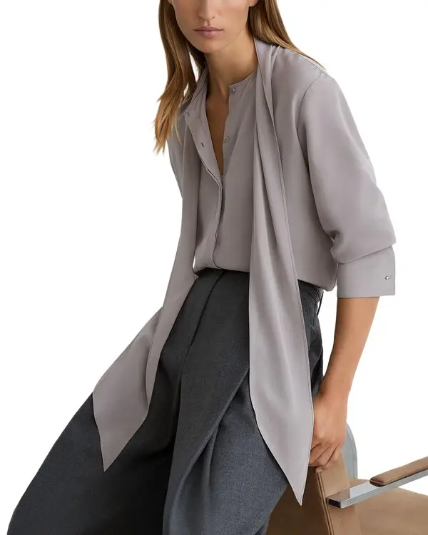 REISS Kathlyn Silk Tie Neck Blouse