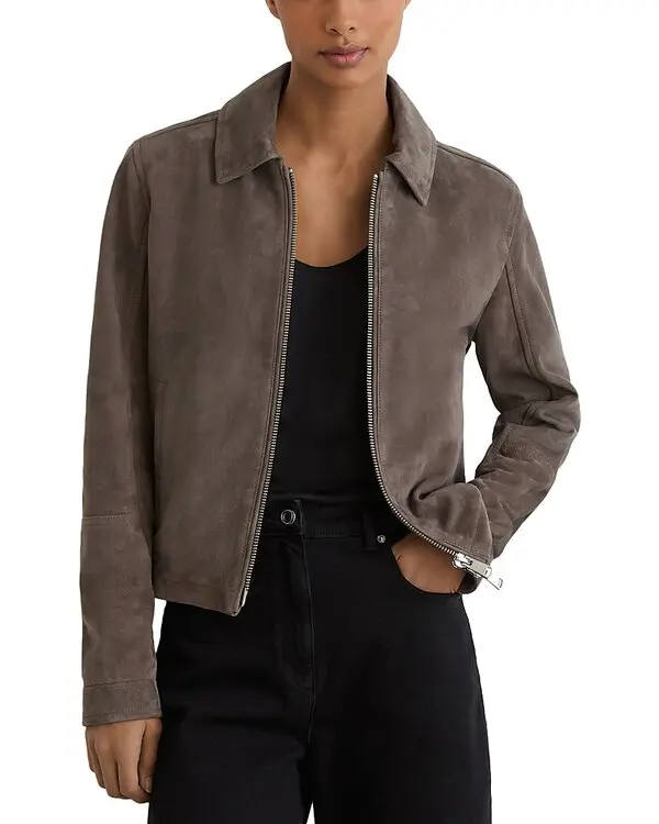 REISS Sorina Suede Zip Front Jacket