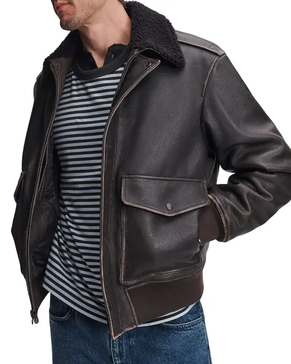 Rag & Bone Manston Leather Fleece Collar Flight Jacket
