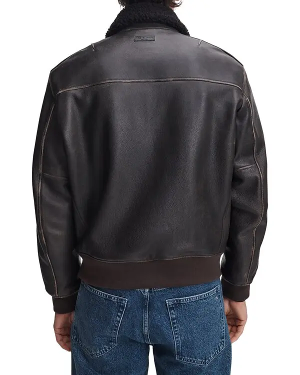 Rag & Bone Manston Leather Fleece Collar Flight Jacket