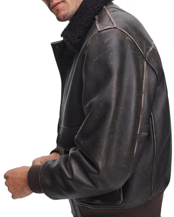 Rag & Bone Manston Leather Fleece Collar Flight Jacket