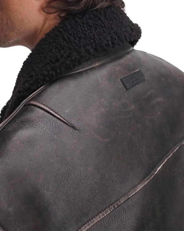 Rag & Bone Manston Leather Fleece Collar Flight Jacket