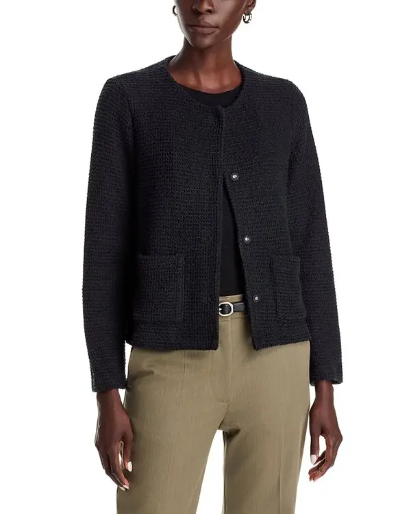 Eileen Fisher Cotton Boucle Round Neck Jacket