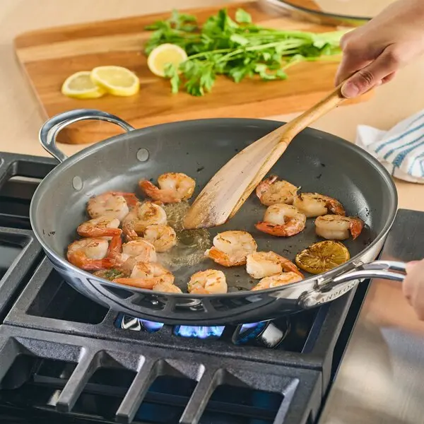 ANOLON Everlast Stainless Steel Ceramic Nonstick Skillet With Helper Handle And Lid, 12.25