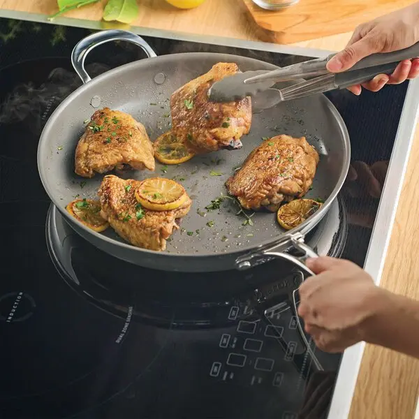 ANOLON Everlast Stainless Steel Ceramic Nonstick Skillet With Helper Handle And Lid, 12.25