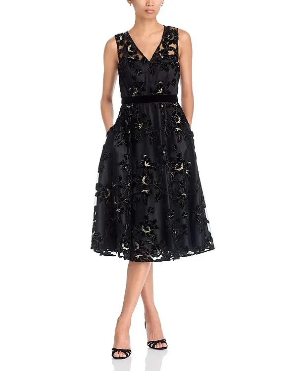 Eliza J V Neck Cutout Sleeveless Dress - Black