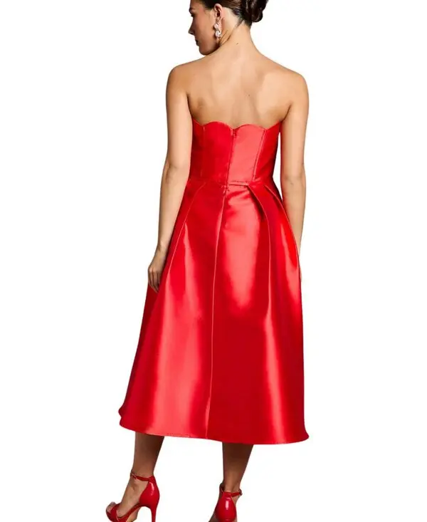 Coast Scalloped Strapless Midi Dress - Red