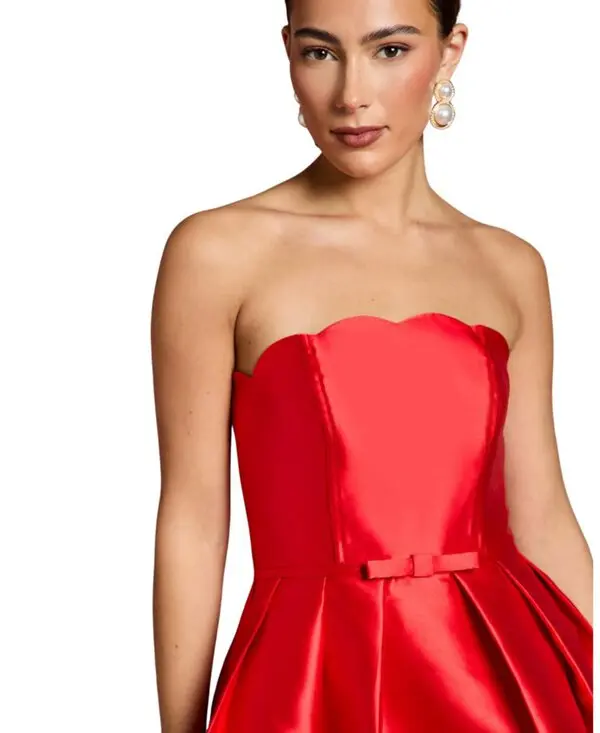 Coast Scalloped Strapless Midi Dress - Red