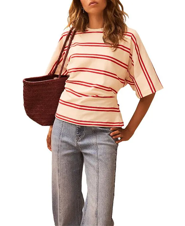 Mint Velvet Striped Batwing T-shirt - Red