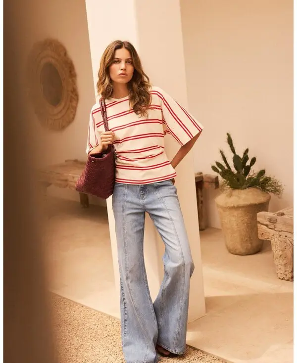 Mint Velvet Striped Batwing T-shirt - Red
