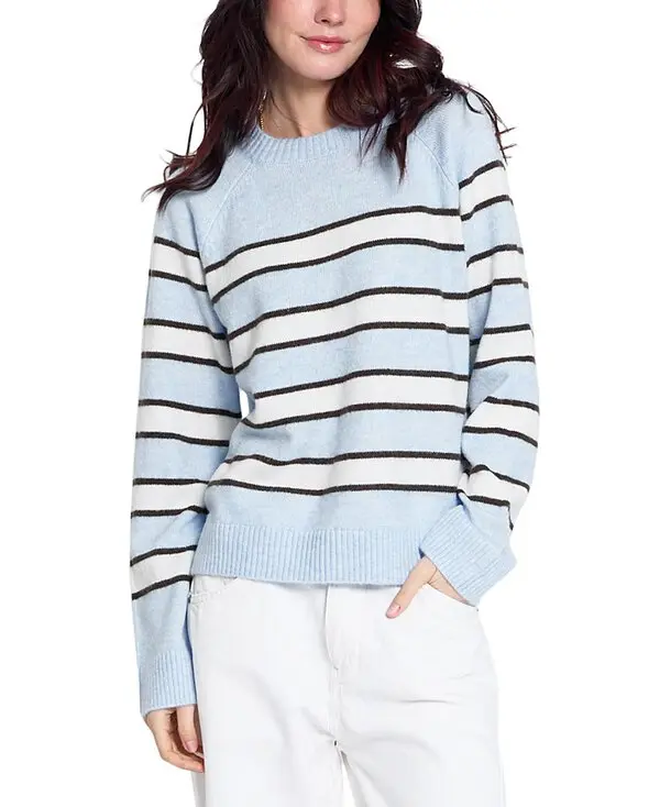 Central Park West Isla Striped Oversized Raglan Sweatshirt - Blue Combo