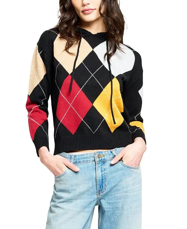 Central Park West Astrid Argyle Hoodie - Black Multicolor