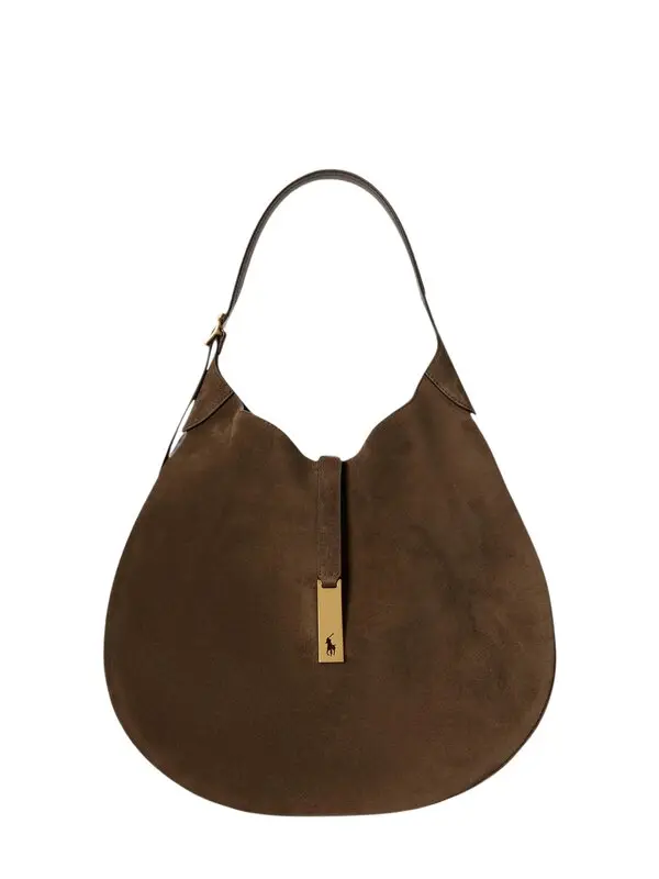Polo Ralph Lauren Large Polo Id Suede Shoulder Bag - Brown