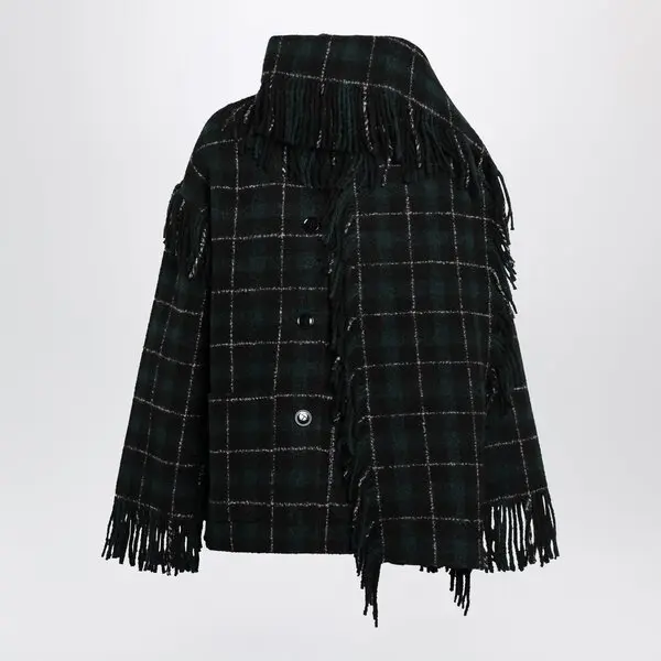TOTEME Black/green Check Jacket With Scarf - Multicolor