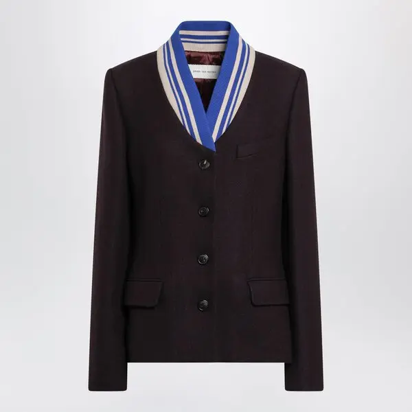 Dries Van Noten Aubergine Jacket With Striped Shawl Collar - Multicolor