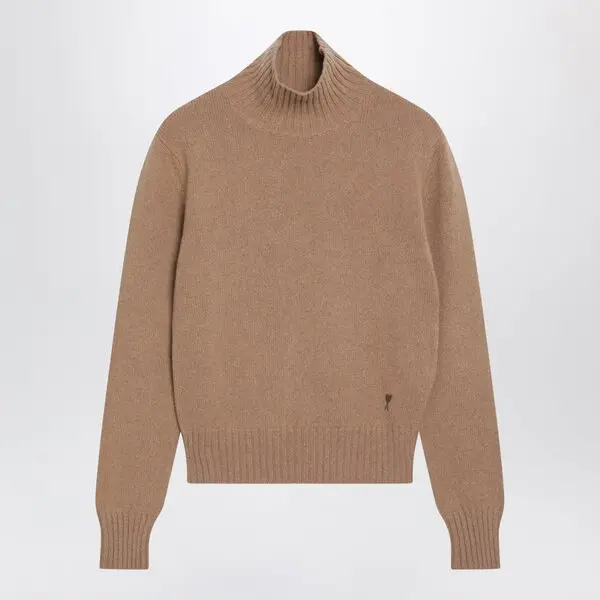 AMI Paris Camel Turtleneck Sweater In Cashmere And Wool - Cream