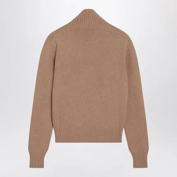 AMI Paris Camel Turtleneck Sweater In Cashmere And Wool - Cream