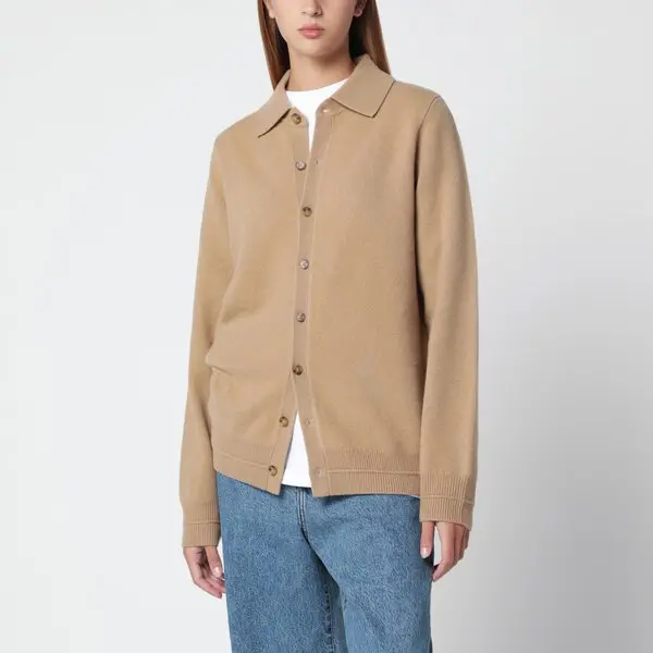 Guest In Residence Camel-colored Felted Plaza Shirt-style Cardigan - Cream