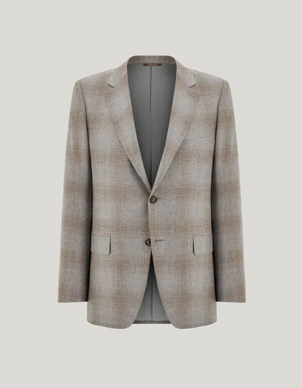 Canali Light Gray And Walnut Silk And Cashmere Regular-fit Overcheck Jacket