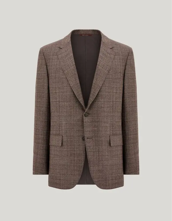 Canali Walnut And Dark Silk And Cashmere Regular-fit Overcheck Jacket
