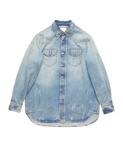Acne Studios Paint Printed Denim Shirt - Light Blue