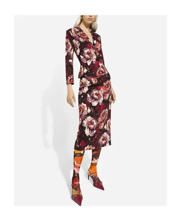 Dolce & Gabbana Dolce Gabbana Peony Printed Cady Calf-length Skirt