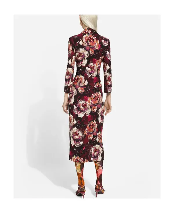 Dolce & Gabbana Dolce Gabbana Peony Printed Cady Calf-length Skirt