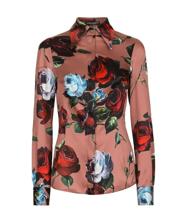 Dolce & Gabbana Dolce Gabbana Vintage Rose Printed Satin Shirt