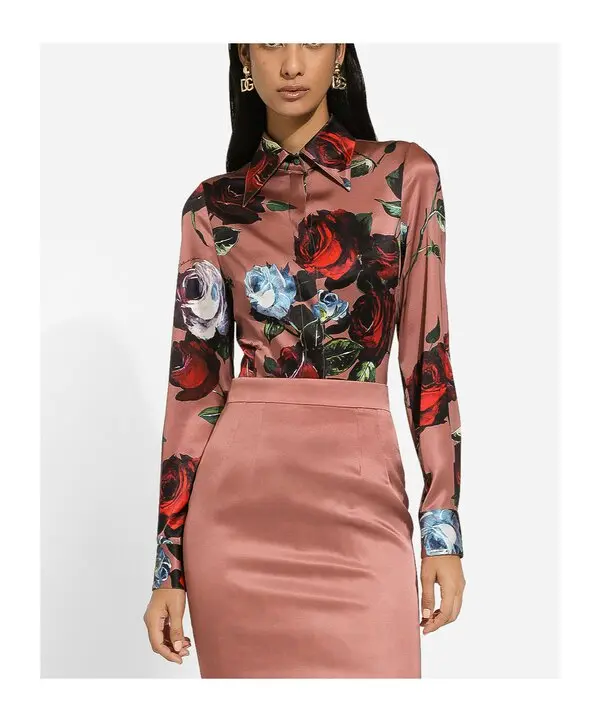 Dolce & Gabbana Dolce Gabbana Vintage Rose Printed Satin Shirt