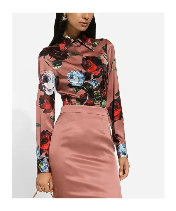 Dolce & Gabbana Dolce Gabbana Vintage Rose Printed Satin Shirt