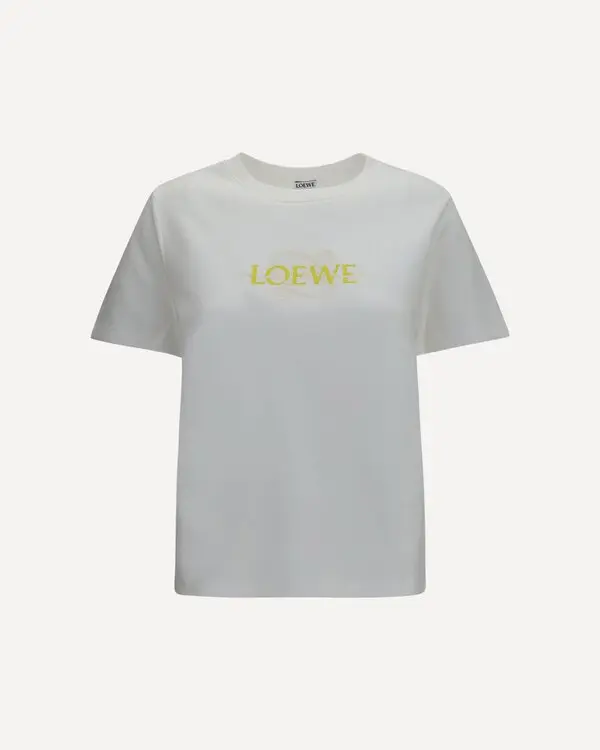 Loewe Cotton Bend T-shirt With Embroidered Ogo Femae - White