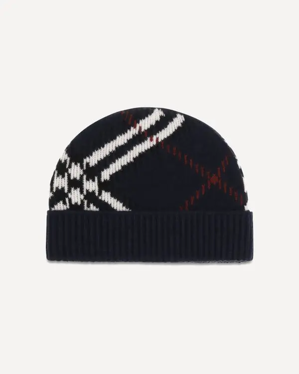 Burberry Check Cashmere-blend Beanie - Blue