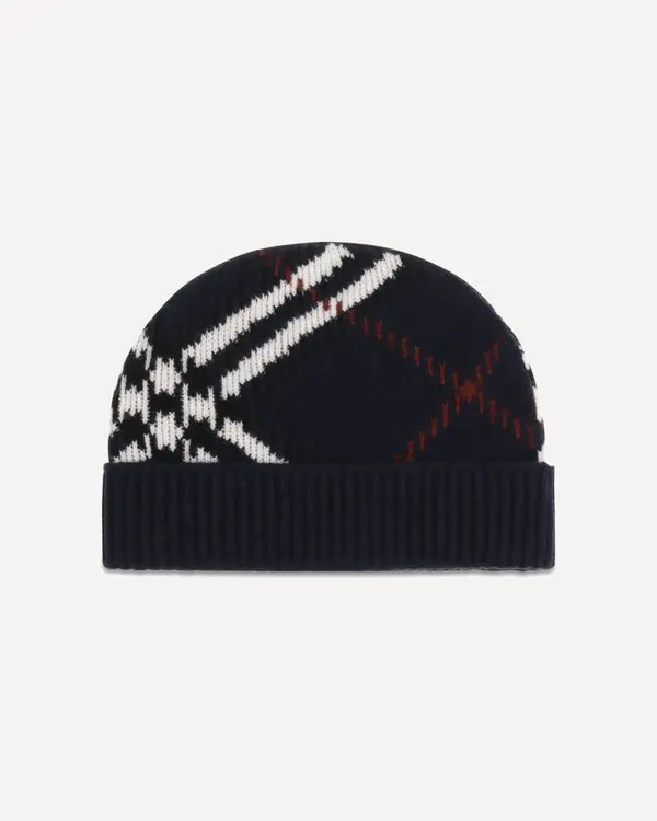 Burberry Check Cashmere-blend Beanie - Blue