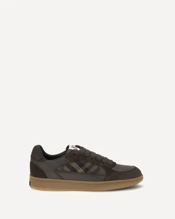 Burberry Terrace Check Leather And Suede Sneakers - Brown