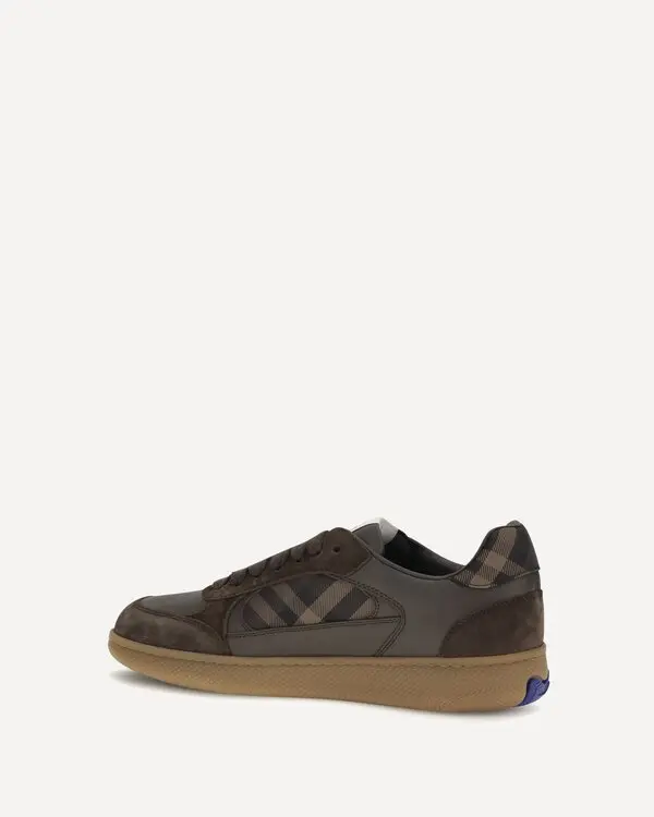 Burberry Terrace Check Leather And Suede Sneakers - Brown