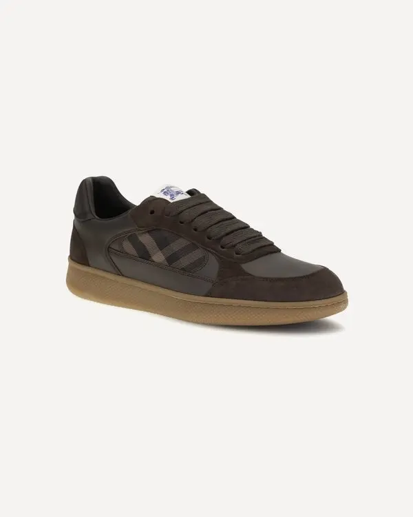 Burberry Terrace Check Leather And Suede Sneakers - Brown